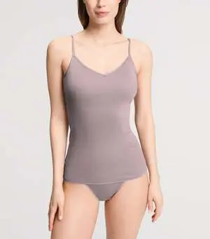Hanro Cotton Seamless Spaghetti Strap V-neck Tank Top With Removable Pads