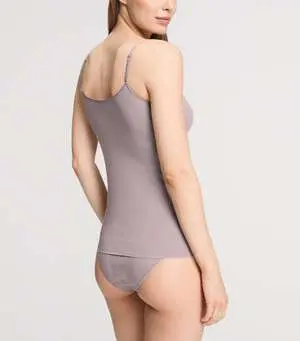 Hanro Cotton Seamless Spaghetti Strap V-neck Tank Top With Removable Pads