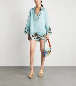 Lug Von Siga Linen Embroidered Tess Mini Dress - Blue
