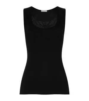 Hanro Cotton Rosaria Tank Top With Floral Embroidery - Black