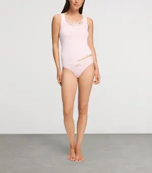 Hanro Cotton Rosaria Tank Top With Floral Embroidery - Pink