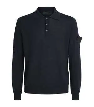 Stone Island Virgin Wool Ghost Polo Sweater - Navy