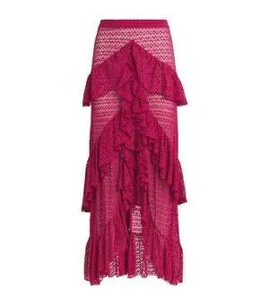 PatBO Crochet Ruffle Maxi Skirt - Pink