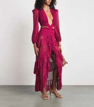 PatBO Crochet Ruffle Maxi Skirt