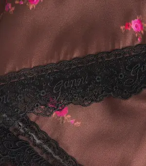 GANNI Floral Print Satin Lace-trimmed Shorts