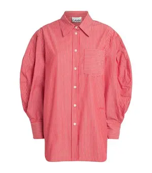 GANNI Cotton Stripe Oxford Shirt - Red