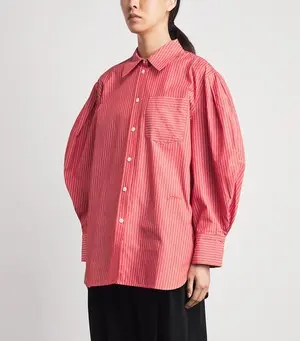 GANNI Cotton Stripe Oxford Shirt With Pleated Sleeves