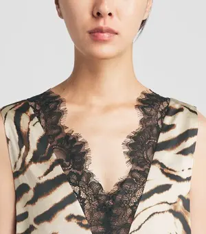 GANNI Zebra Print Midi Dress With Lace Trims - Ivory