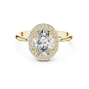 AYA FINE JEWELRY 14k Gold Oval Solitaire Diamond Halo Engagement Ring - Yellow