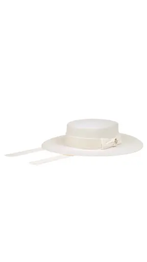 LE TRAP Boater-style Hat With Velvet Ribbon And Gold-tone Pin