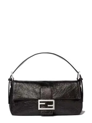 Fendi Mini Baguette Crackled Calfskin Bag - Nero