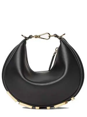 Fendi Vintage Gold-tone Lettering Mini Leather Zip Crossbody Bag - Nero