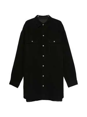Rick Owens Long Wool Overshirt With Side Pockets And Buttoned Chest Pockets - Nero