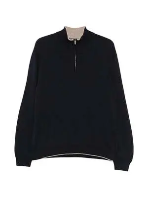 Paul & Shark 100% Cashmere Quarter Zip Sweater - Navy