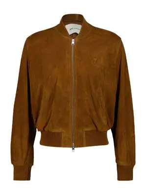 AMI Paris 100% Goat Leather Bomber Jacket - Brown