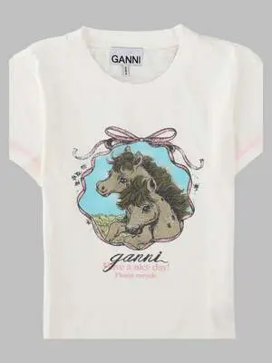 GANNI Graphic Print Cotton T-shirt - Beige