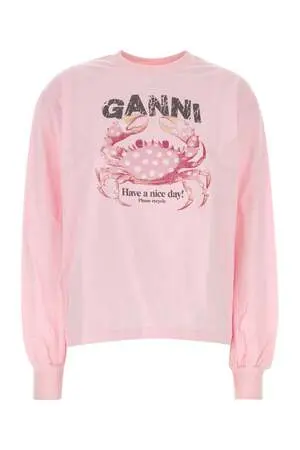 GANNI Graphic Print Cotton T-shirt - Pink