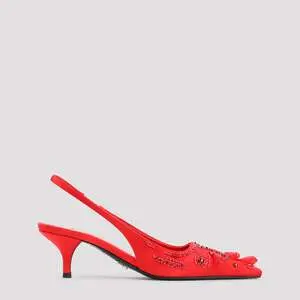 Prada Beaded Silk-blend Pumps With 5cm Heel - Red