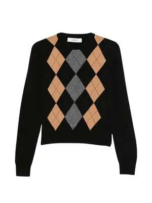 JUCCA Argyle Patterned Crew Neck Sweater - Black