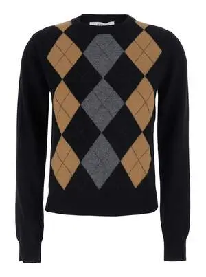 JUCCA Argyle Knit Crew Neck Sweater - Black