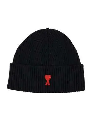 AMI Paris Felted Merino Wool Beanie With Fold-over Cuff - Nero