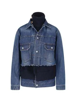 Sacai Cotton Jacket With Wool Detail & Cupro Lining - Blue