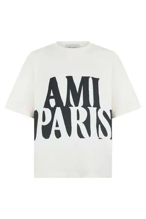 AMI Paris Relaxed-fit Cotton T-shirt With Bold Black Print - White
