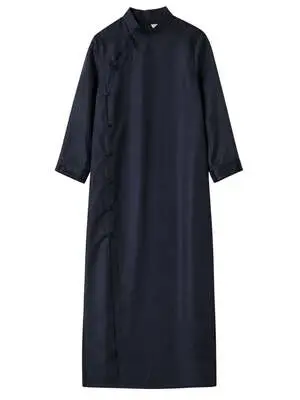RÓHE Mandarin Collar Silk Long Dress With Diagonal Button Front