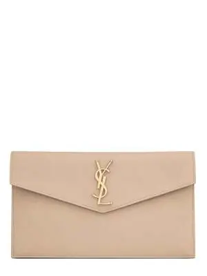 Saint Laurent Mini Leather Shoulder Bag With Magnetic Closure - Beige