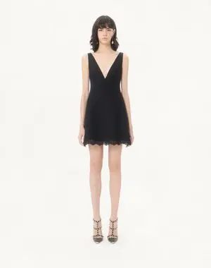 Valentino Garavani Crepe Couture Short Dress With Lace Trim