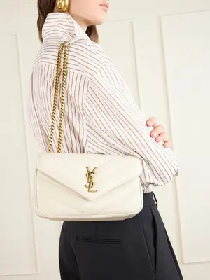 Saint Laurent Loulou Small Matelassé Leather Shoulder Bag - White