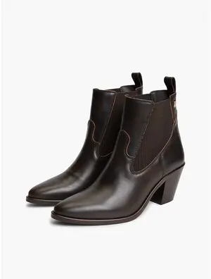 Tommy Hilfiger Leather Western Chelsea Ankle Boots - Brushed Brown