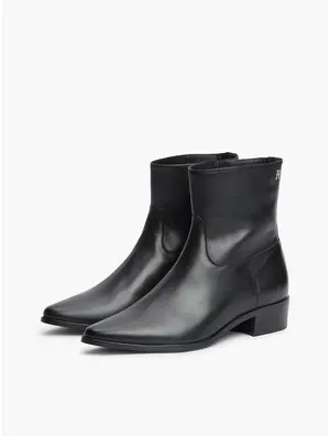 Tommy Hilfiger Leather Ankle Boots With Block Heel
