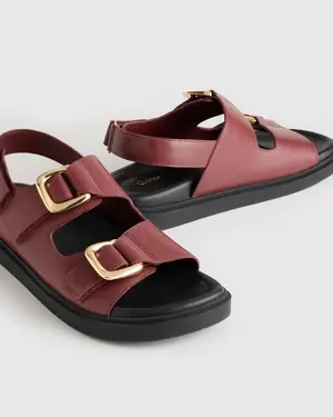 Quince Italian Leather Double Buckle Slingback Sandal - Merlot