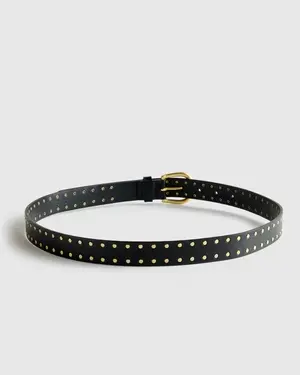 Quince European Leather Flat Stud Belt - Black/gold