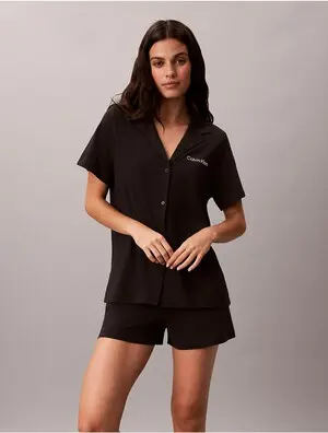 Calvin Klein Cotton Modal Stretch Sleep Shirt And Shorts Set - Black