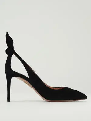 AQUAZZURA Suede Slingback Pumps With Bow Detail - Black