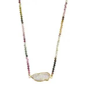 Argento Vivo Bezeled Pearl And Tourmaline Necklace