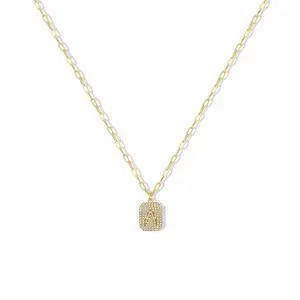 Argento Vivo Pave Initial Dog Tag Necklace