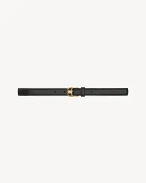 Saint Laurent Cassandre Double-buckle Thin Belt In Smooth Leather - Black