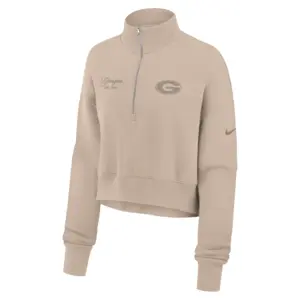 Nike Georgia Bulldogs College Oversized Cropped 1/4-zip Crew - Brown