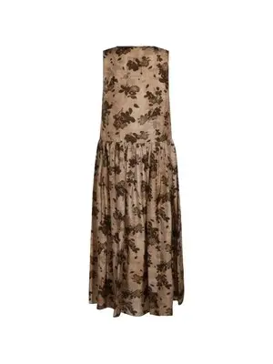 UMA WANG Ardal Printed Moulay Fabric Midi Dress - Brown