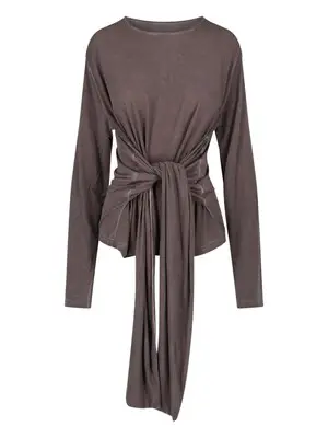 UMA WANG Flared T-shirt With Embroidered Detail - Brown