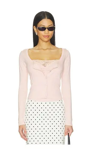 Lioness Long Sleeve Top With Lace Trim - Candy