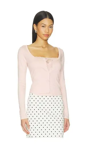 Lioness Long Sleeve Top With Lace Trim