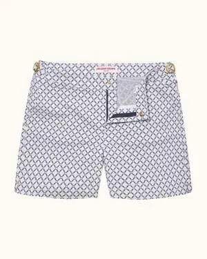 Orlebar Brown Jacquard Swim Shorts In White Sand And Night Iris - White Sand/night Iris