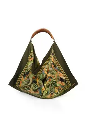 Farm Rio Nature Parrot-print Wooden-handle Tote Bag - Green