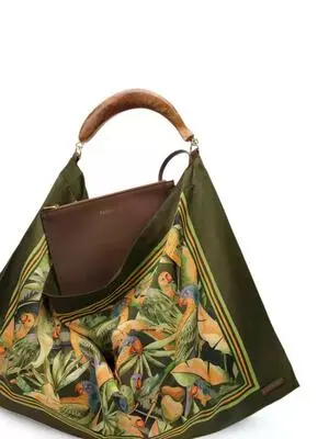Farm Rio Nature Parrot-print Wooden-handle Tote Bag