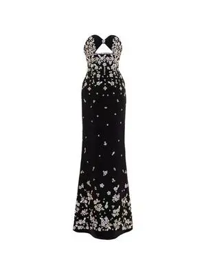 SAIID KOBEISY Strapless Embroidered Crepe Gown - Black