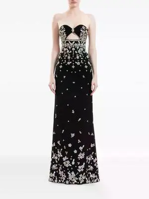 SAIID KOBEISY Strapless Embroidered Crepe Gown